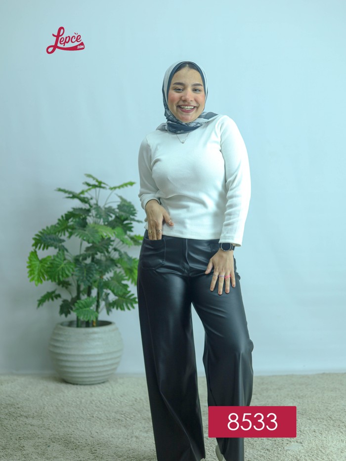 Lepce - لبسى بنطلون جلد وايد ليج - أسود